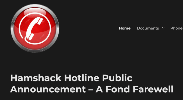 Hamshack Hotline läggs ner. – Föreningen Sveriges Sändareamatörer